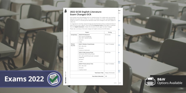 OCR GCSE English Literature Exam Changes: GCSE 2022 | Beyond