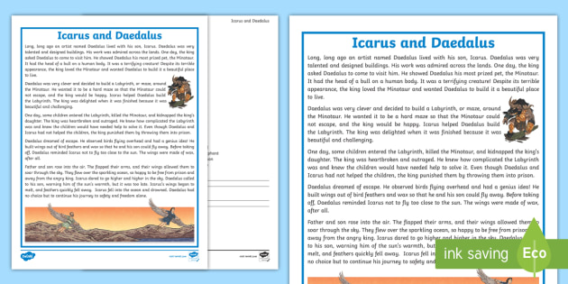 * NEW * Fourth Grade Daedalus and Icarus Reading Comprehension