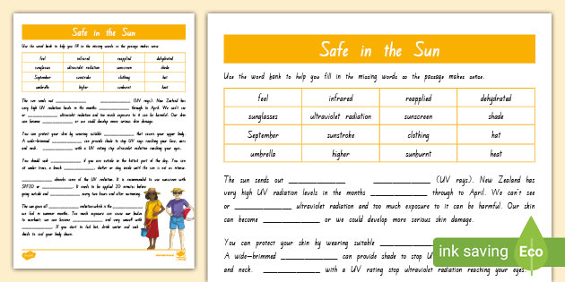 Safe in the Sun Cloze Activity