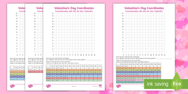 Valentine's Day Coordinates Worksheets - English / Spanish