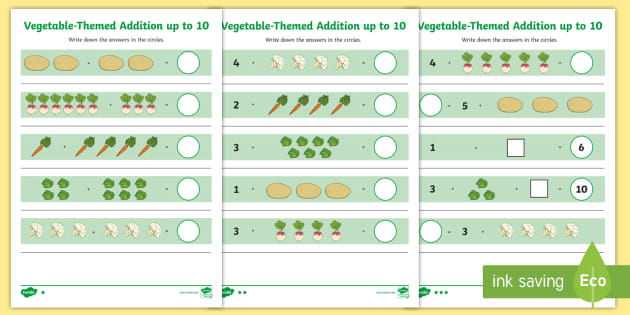 Vegetable-Themed Up to 10 Worksheet (teacher made)