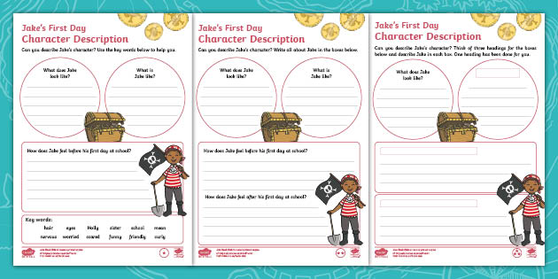 Jake's First Day Character Description Differentiated Worksheets