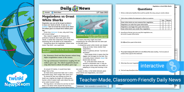 Interactive PDF: Daily NewsRoom Article - Megalodons vs Great White Sharks