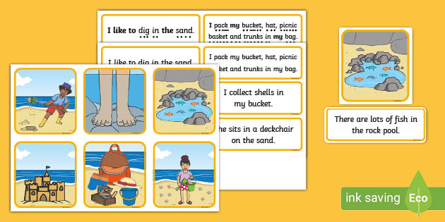 At the Seaside Simple Sentence Matching Activity