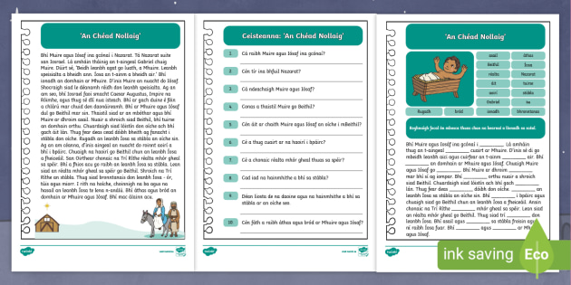 An Chéad Nollaig Comprehension Questions and Cloze Activity Gaeilge