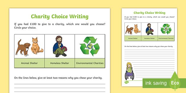 Charity Choice Writing Worksheet (teacher made)