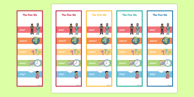 👉 The Five Ws Bookmarks - The Five Ws Word Cards