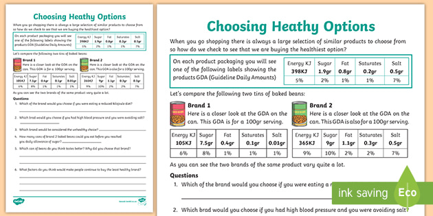 Choosing Healthy Options Worksheet (teacher made)