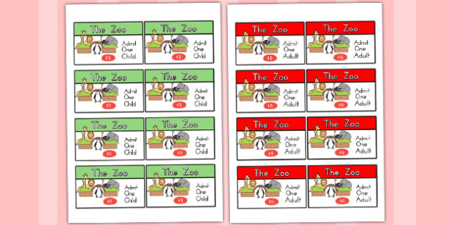 Zoo Role Play Tickets (teacher made)
