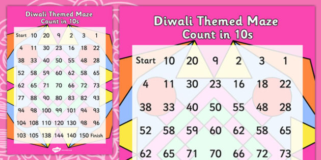 Diwali Counting in 10s Maze