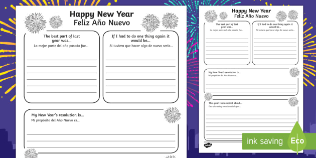 New Year's Resolution Writing Frames English/Spanish - New Year's ...