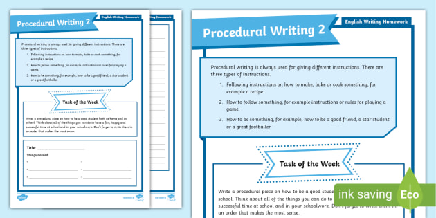 Writing Homework Procedural 2 3rd/4th Class (teacher made)