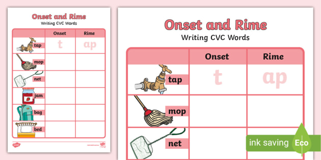 Onset and Rime Writing CVC Activity (teacher made)