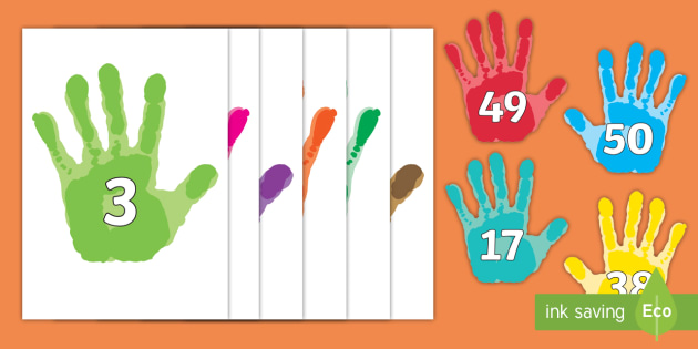👉 Numbers 0-50 on Handprints Cut-Out (teacher made)