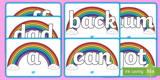 Phase 2 and 3 High Frequency Words on Rainbows Display Posters