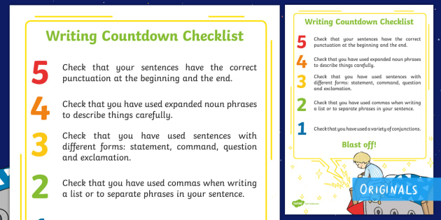 Year 2 Space-Themed Writing Countdown Checklist