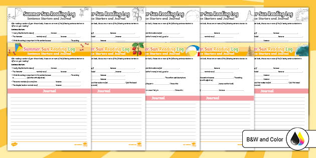 Summer Sun Reading Log: Sentence Starters and Journal