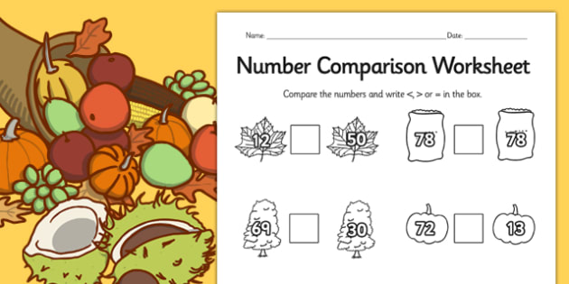Autumn Number Comparison Worksheet (creat de profesori)