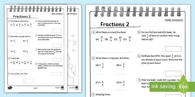 Maths Homework - Fractions 2 (teacher made)