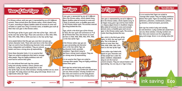 Year of the Tiger Differentiated Reading Comprehension
