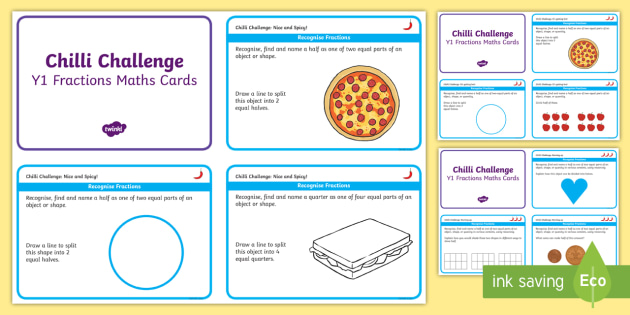 Chilli Challenge Year 1 Fractions Maths Cards - Challenge Cards