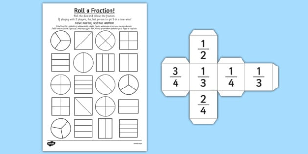 Year 2 Roll a Fraction Worksheet / Worksheet Polish Translation