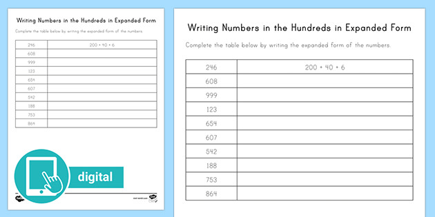 Writing Numbers in the Hundreds in Expanded Form Activity