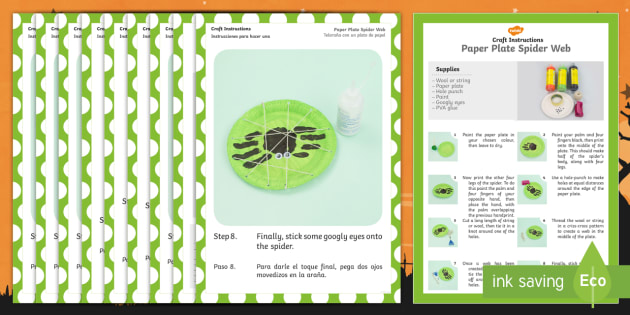 Paper Plate Spider Web Craft Instructions English/Spanish