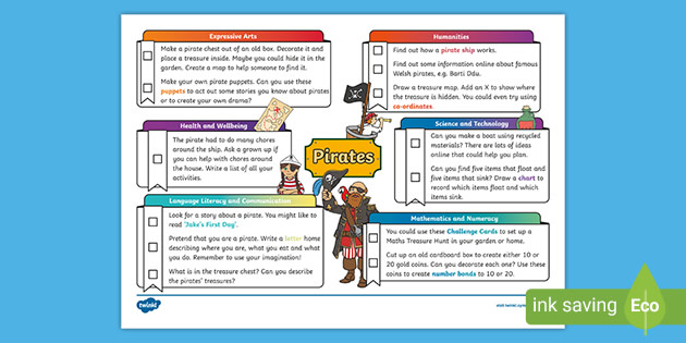 Pirates Home Learning Mat Ages 3-7 (teacher made)