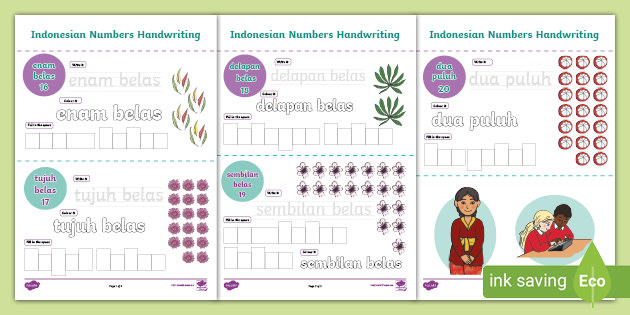 Indonesian Numbers 16-20 Handwriting Activity
