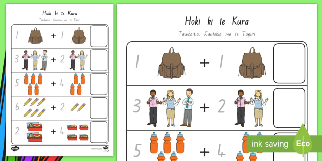 Back to School Trace, Count and Add to 10 Worksheet Te Reo Māori