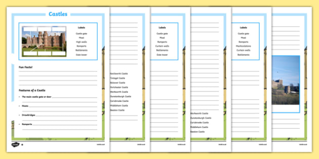 Castles Differentiated Writing Worksheet / Worksheet Pack, worksheet