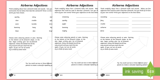 Airborne Adjectives Differentiated Worksheet / Worksheet