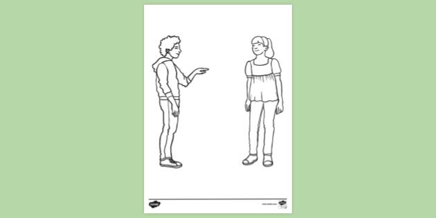 Child Pointing at Another Child | Colouring Sheets