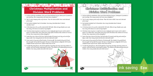 Christmas Math Word Problem Activity | Grades 4 to 6