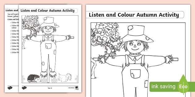 Scarecrow Template - Listen and Colour Autumn Activity