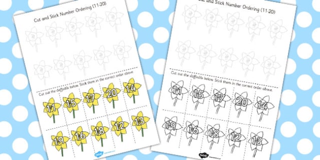 Cut and Stick Number Ordering Daffodil Activity 11-20 - daffodil