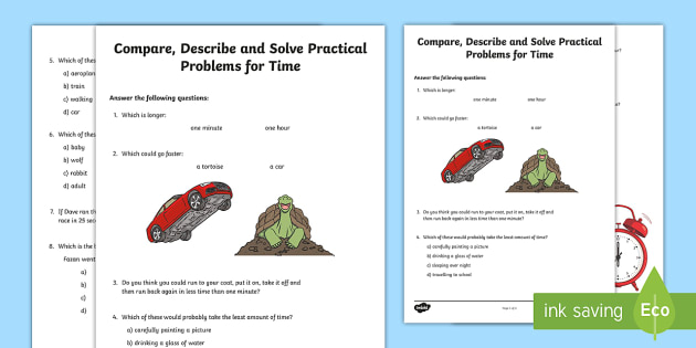 Compare, Solve and Describe Practical Problems for Time Worksheet ...