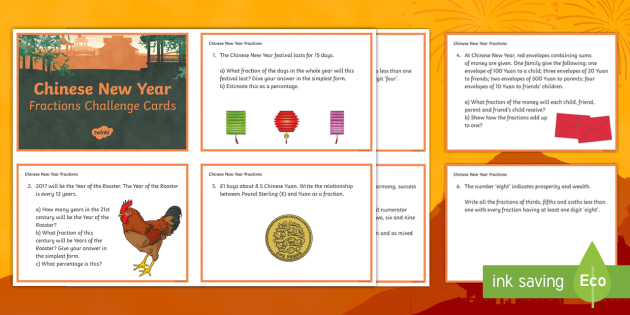 UKS2 Chinese New Year Fractions Maths Challenge Cards - Chinese New Year