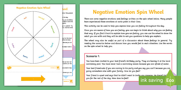 Negative Emotion Spin Wheel Worksheet