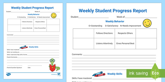 Editable Weekly Student Progress Report teacher Made 