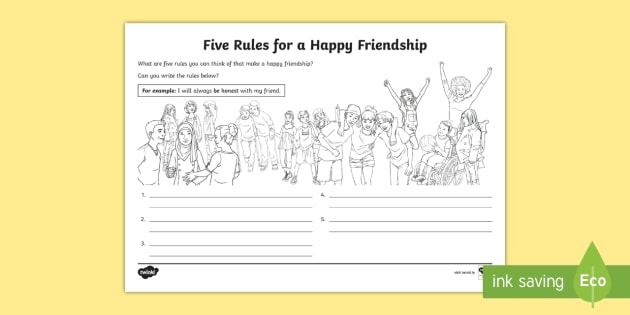 Five Rules for a Happy Friendship Worksheet (teacher made)