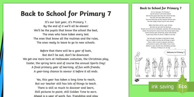 Back to School Primary 7 Poem (teacher made)