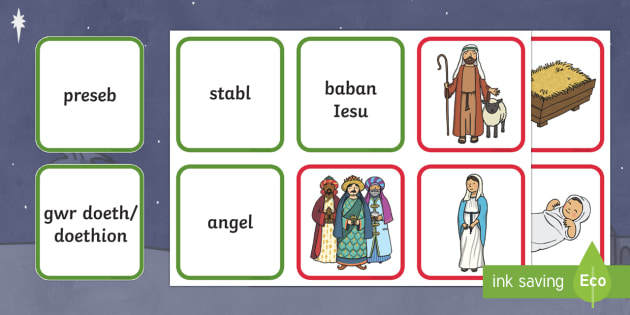 Welsh Christmas Word Game - Matching Cards | Twinkl Wales