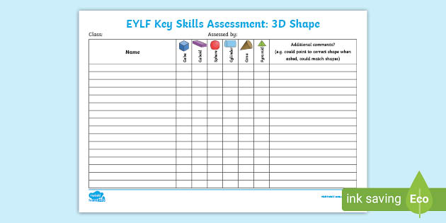 EYLF Key Skills Assessment 3D Shape Assessment Tracker