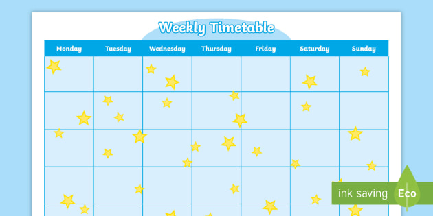 👉 Blue and Yellow Stars Themed Weekly Timetable