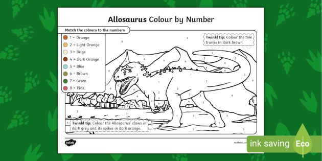 FREE! - Allosaurus Dinosaur Colour by Number (teacher made)
