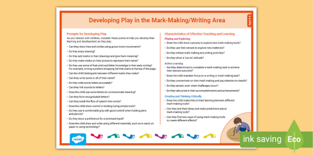 Kindergarten Mark-Making/Writing Area Ages 3-4 Next Steps Poster