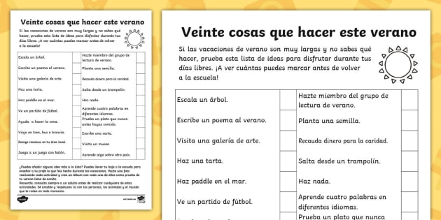 Hoja De Trabajo Sobre Lo Que Hice Este Verano