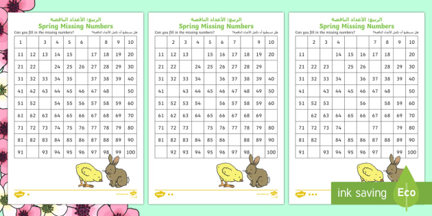 Spring Themed Missing Numbers Number Square Arabic/English